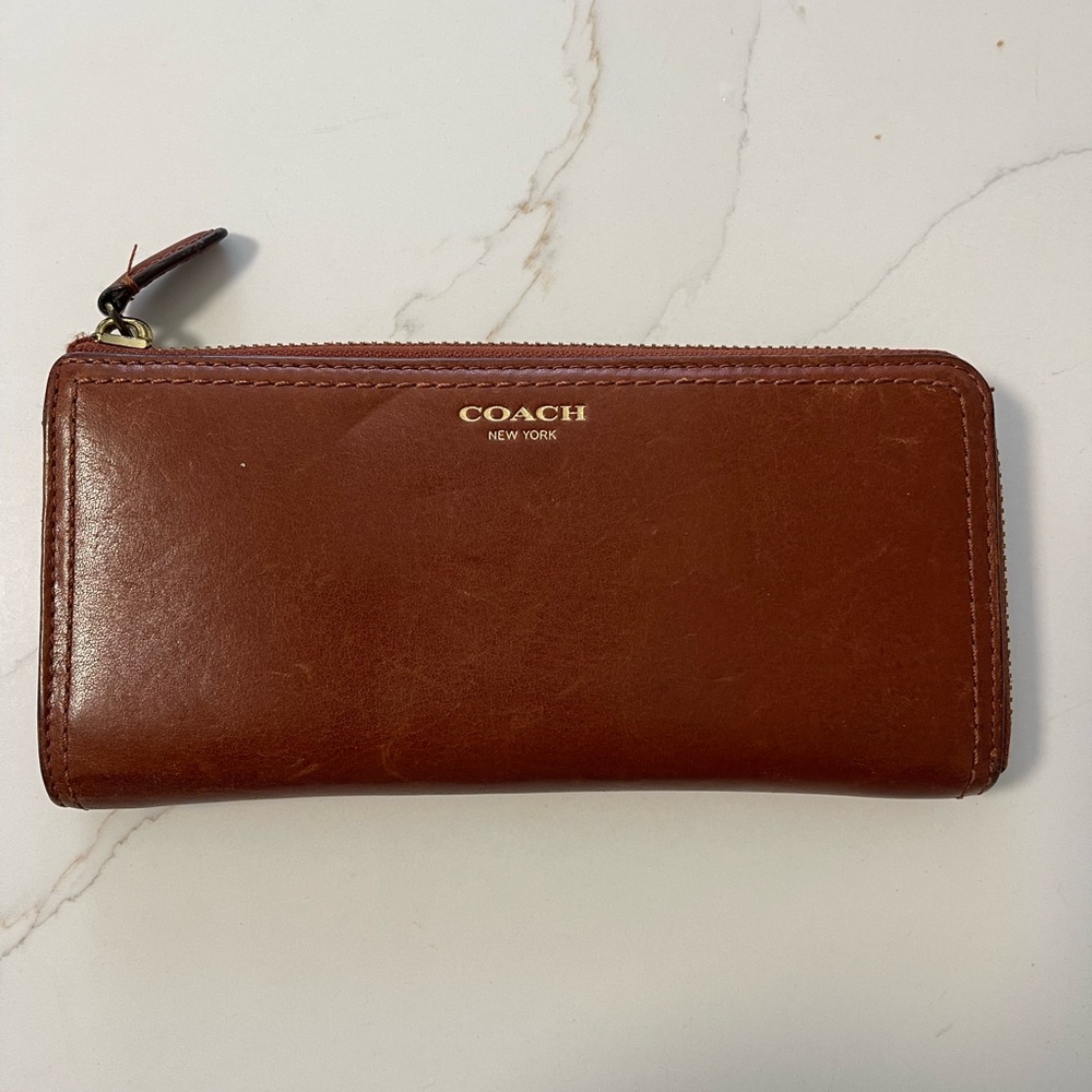 Coach Saffiano Leather Slim Zip Wallet - Gem